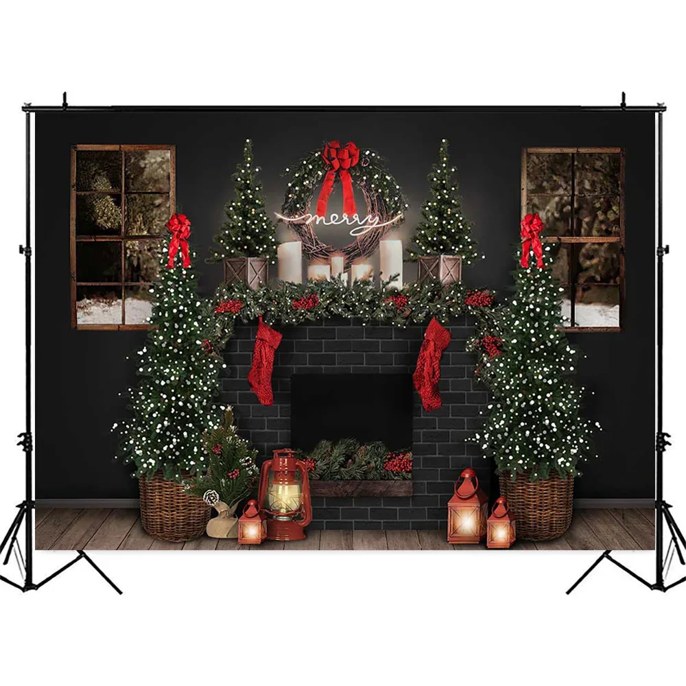 Claus Photography Background Winter Xmas Trees Window Birthday Backdrop ...