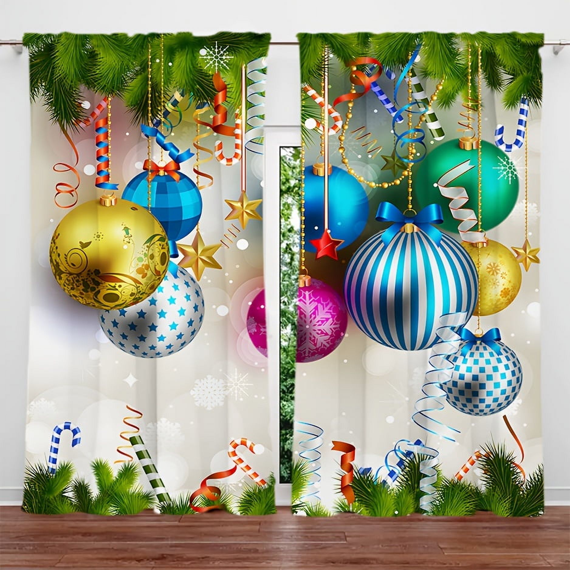 Claus & Tree 2-Panel Curtains - Rod Pocket Design Thermal Insulated ...