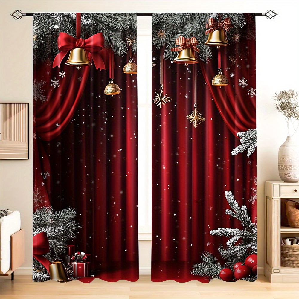 Claus & Tree 2-Panel Curtains - Rod Pocket Design Thermal Insulated ...