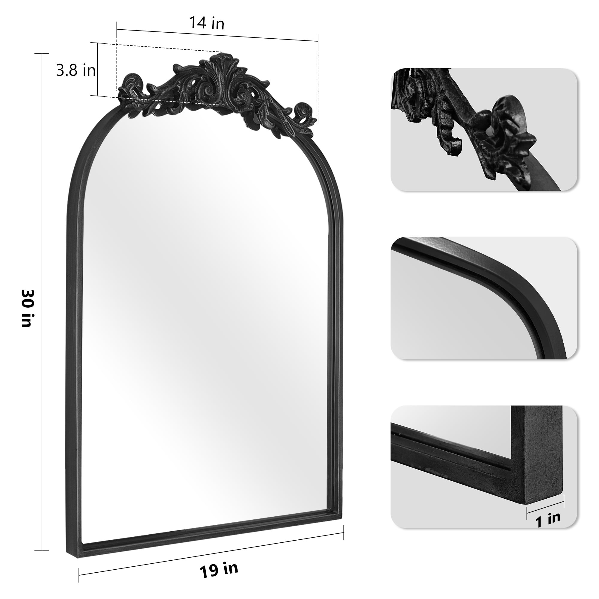 Clavie 19*30 inches Black Antique Distressed Metal Wall Mirror,Arch ...