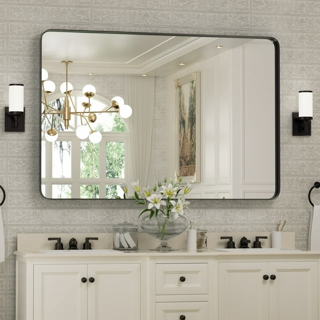 Clavie Modern Black Metal Framed Vanity Bathroom Mirror, 30x40 inches ...