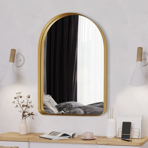 PAIHOME Arched Mirror with Metal Frame, 20" x 30" Gold Vanity Mirror ...