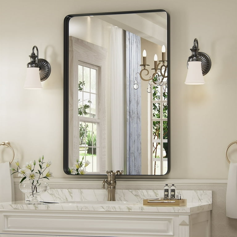 unique bathroom mirrors black