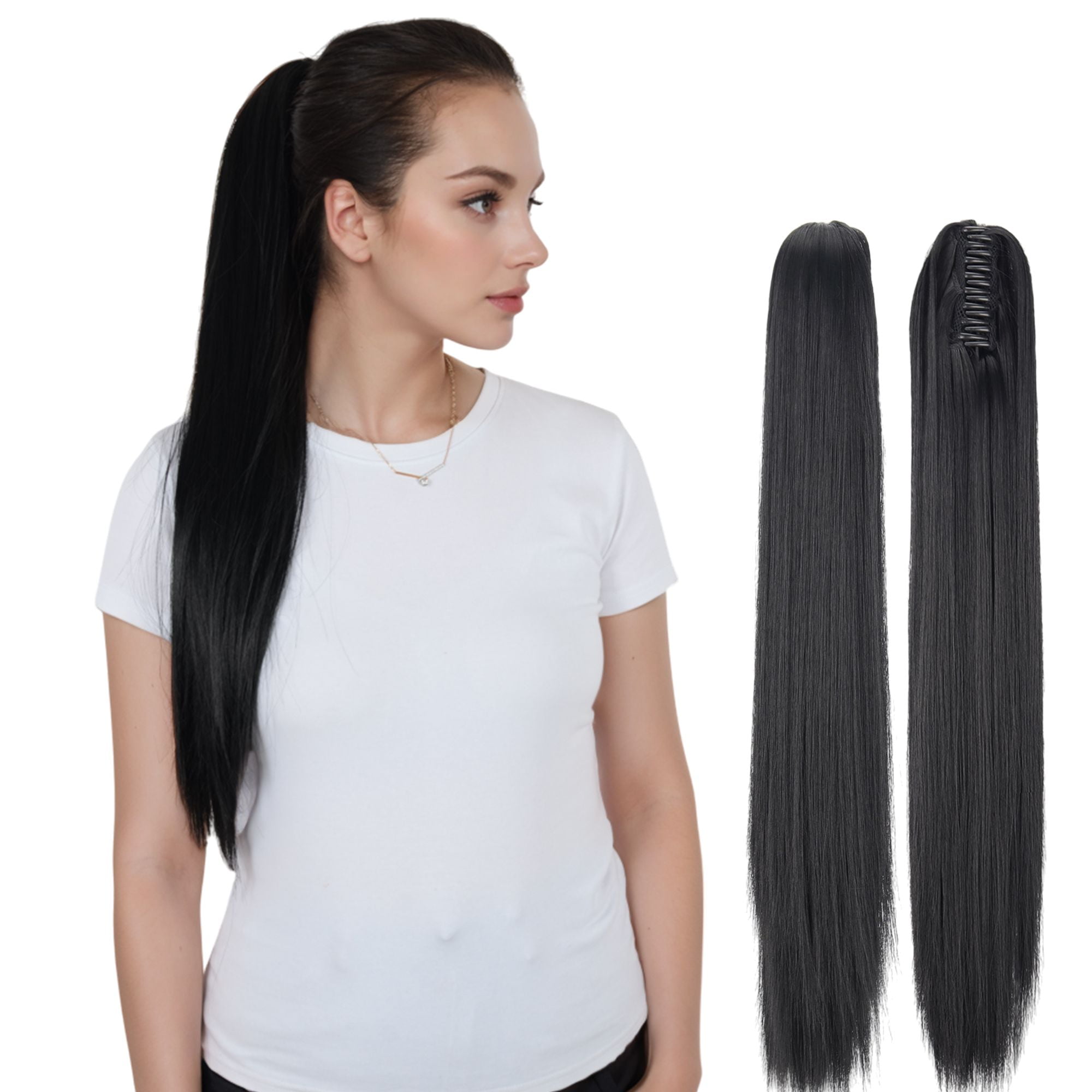 Claw Clip Long Straight Ponytail Extension Natural-Looking Hairpiece 24 ...