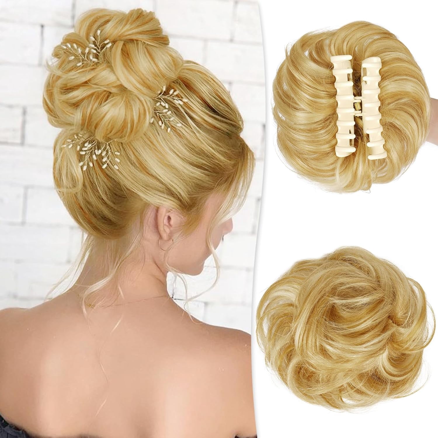 Claw Clip Messy Bun Hair Piece 100% Real Human Hair Buns Curly Chignon ...