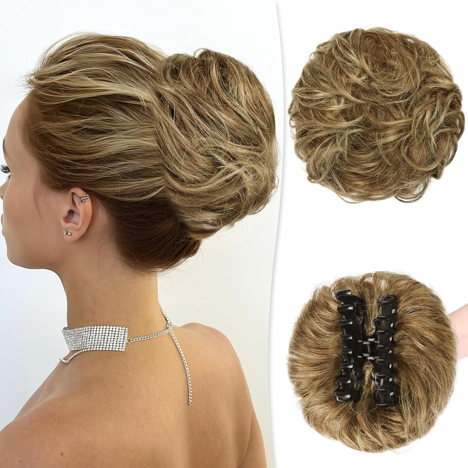 Claw Clip Messy Bun Hair Piece Real Human Hair Buns Curly Chignon Hair ...