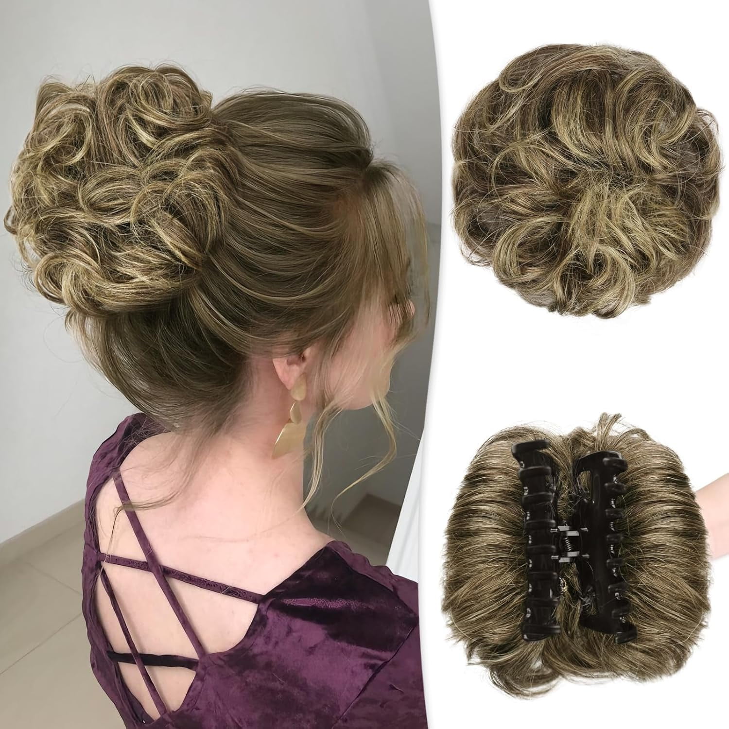 Claw Clip Messy Bun Hair Piece Real Human Hair Buns Curly Chignon Hair ...