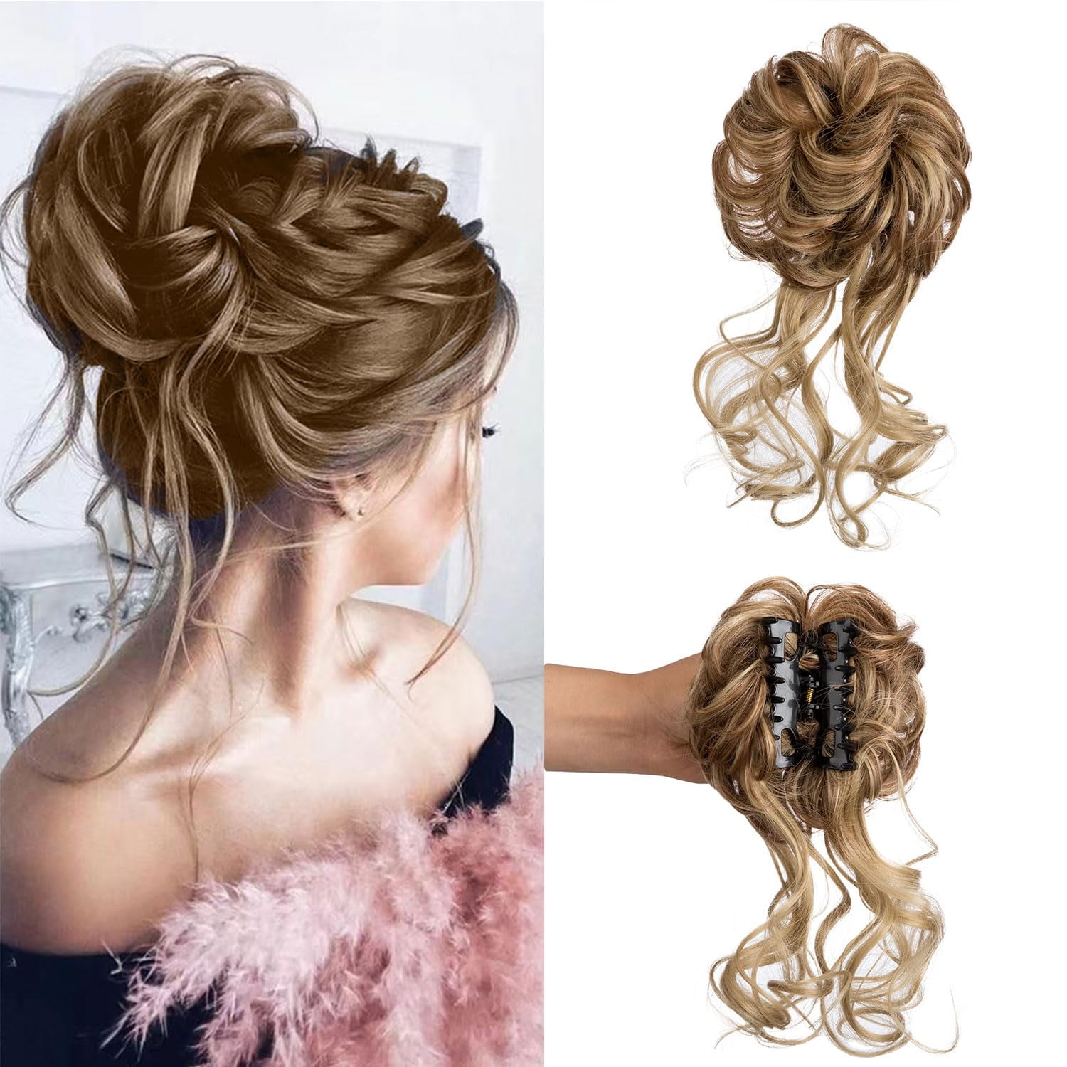 Claw Clip Messy Bun Hair Piece Tousled Updo Hair Buns Extension Elastic ...