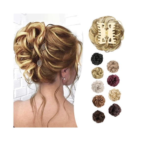 Claw Clip Messy Bun Hair Piece Wavy Curly Synthetic Scrunchie Ponytail ...