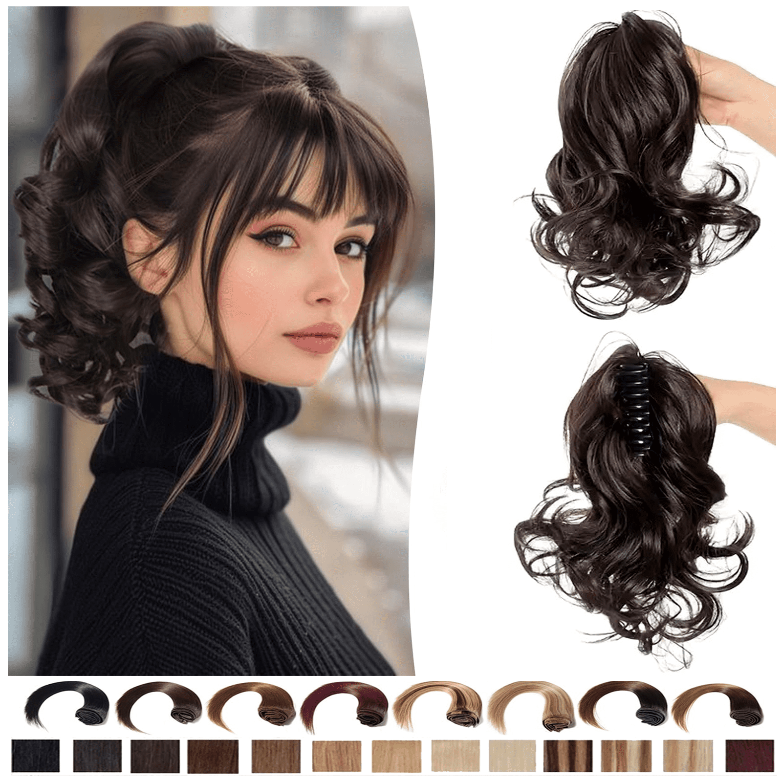 Claw Clip Ponytail Extension -22‘’ Long Wavy Wigs for Women and 12 ...