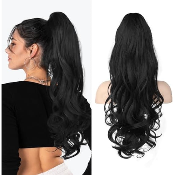 Claw Clip Ponytail Extension for Women 24 Inch Curly Wavy Ponytails ...