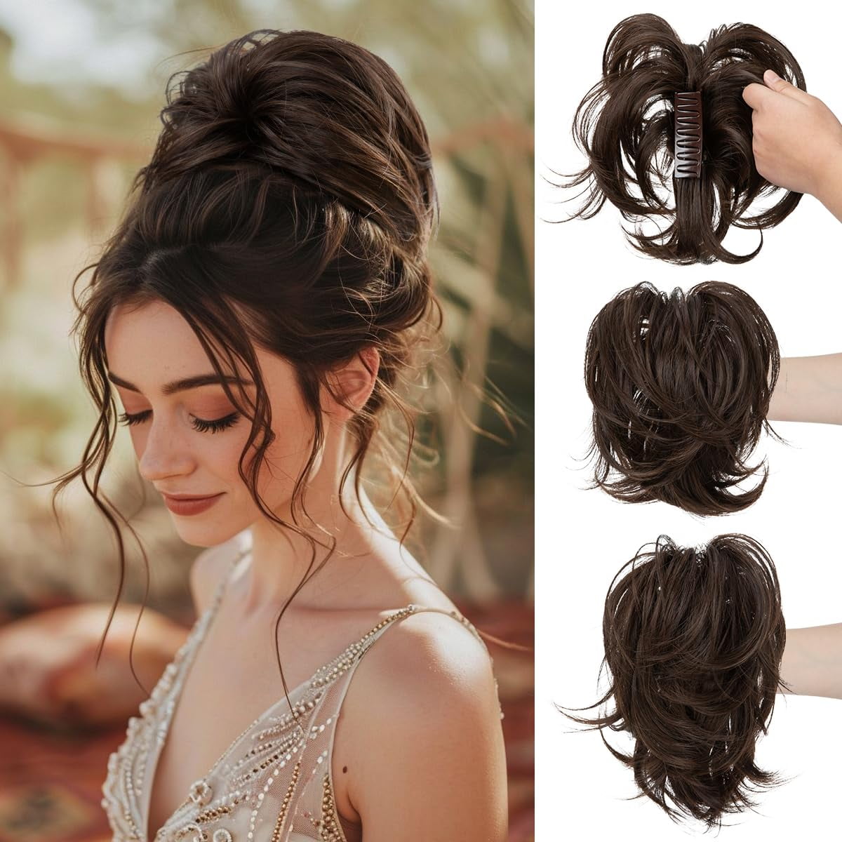 Claw Clip Short Ponytail Hair Extensions DIY Bendable Metals Messy Bun ...