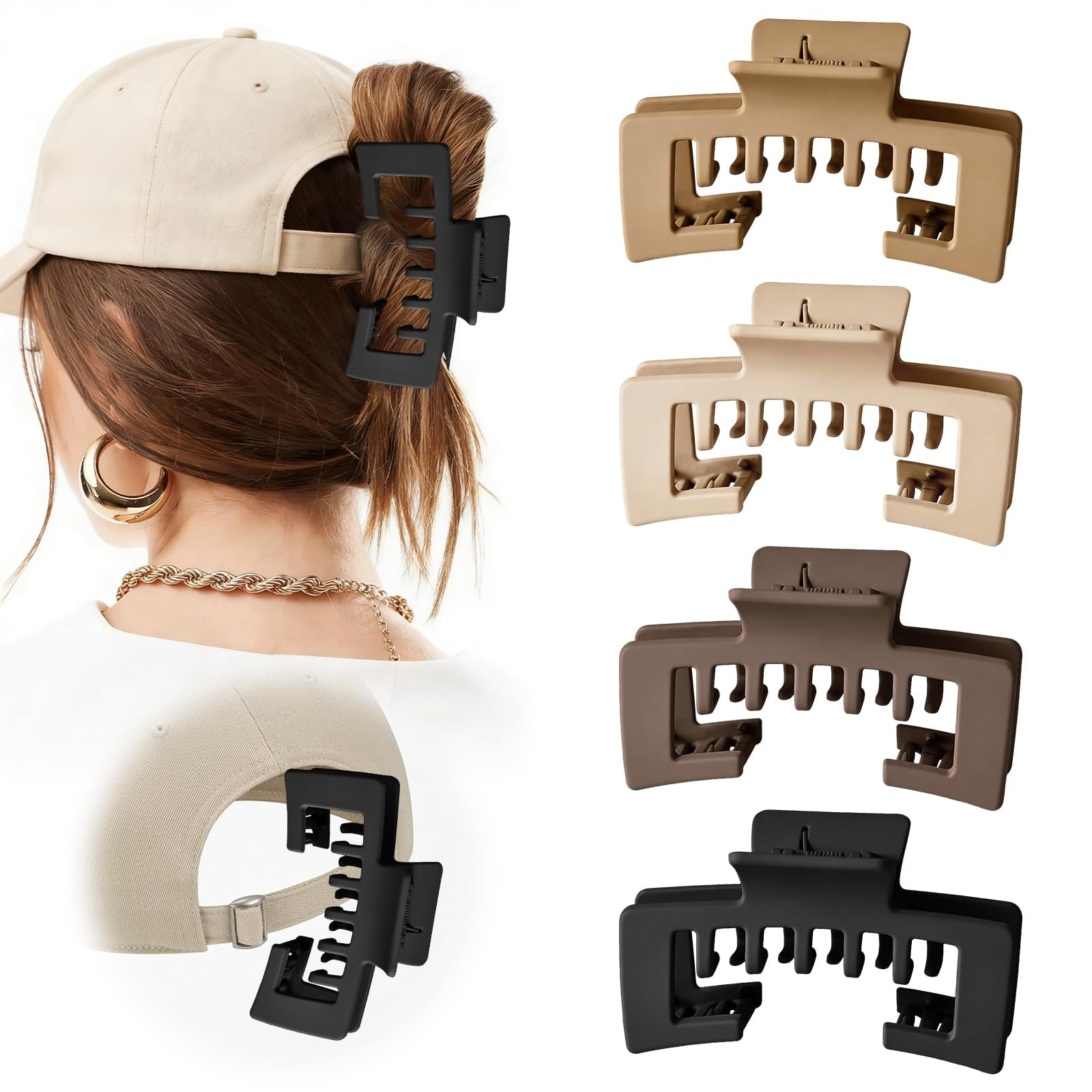 Claw Clips for Baseball Caps, Strong, Non-Slip Square Design, Hair Clip ...