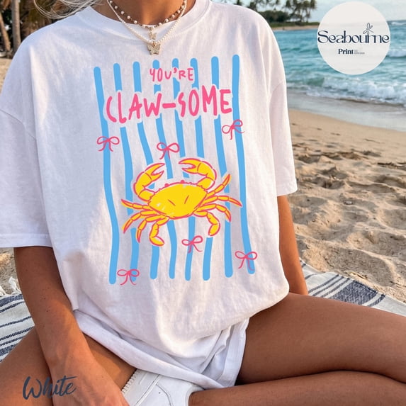 Claw-Some Crab Shirt, Coastal Cowgirl Beach Tee, Preppy Summer Graphic ...