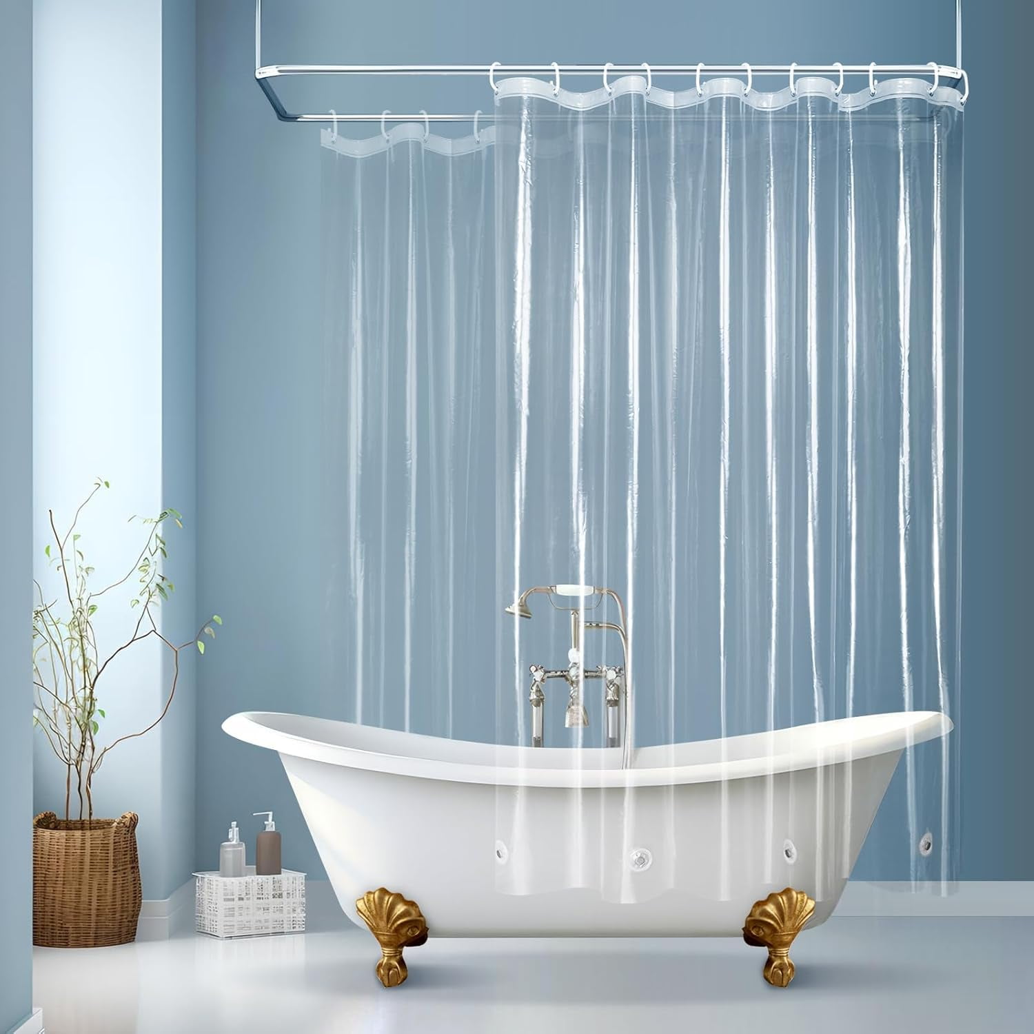 Clawfoot Tub Clear Bath Drape 180x72 inch featuring 30 Holes and Free ...