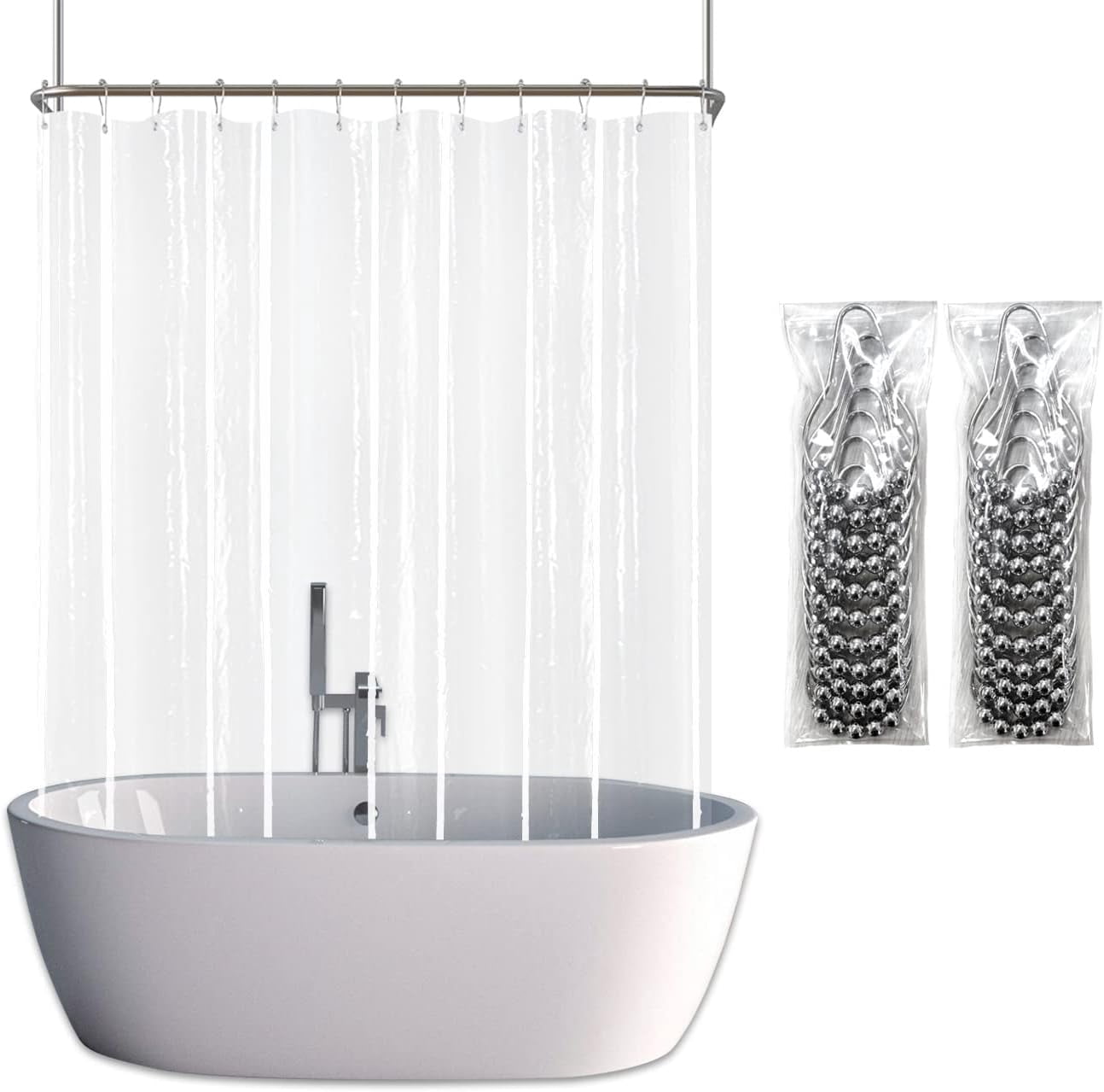 Clawfoot Tub Shower Curtain, Wrap Around Clear Shower Curtain Liner ...