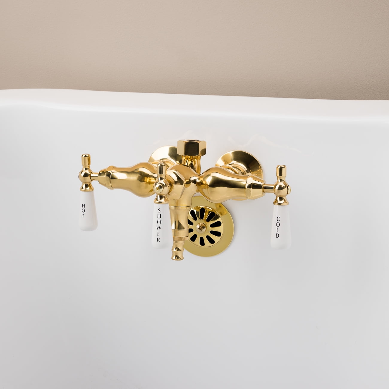 Clawfoot Tub Wall Mount Downspout Faucet with Porcelain Lever Handles ...