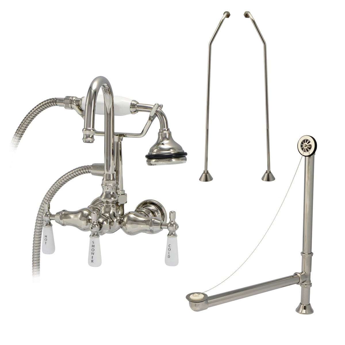 Clawfoot Tub Wall Mount Gooseneck Faucet with Handshower - Tub Drain ...