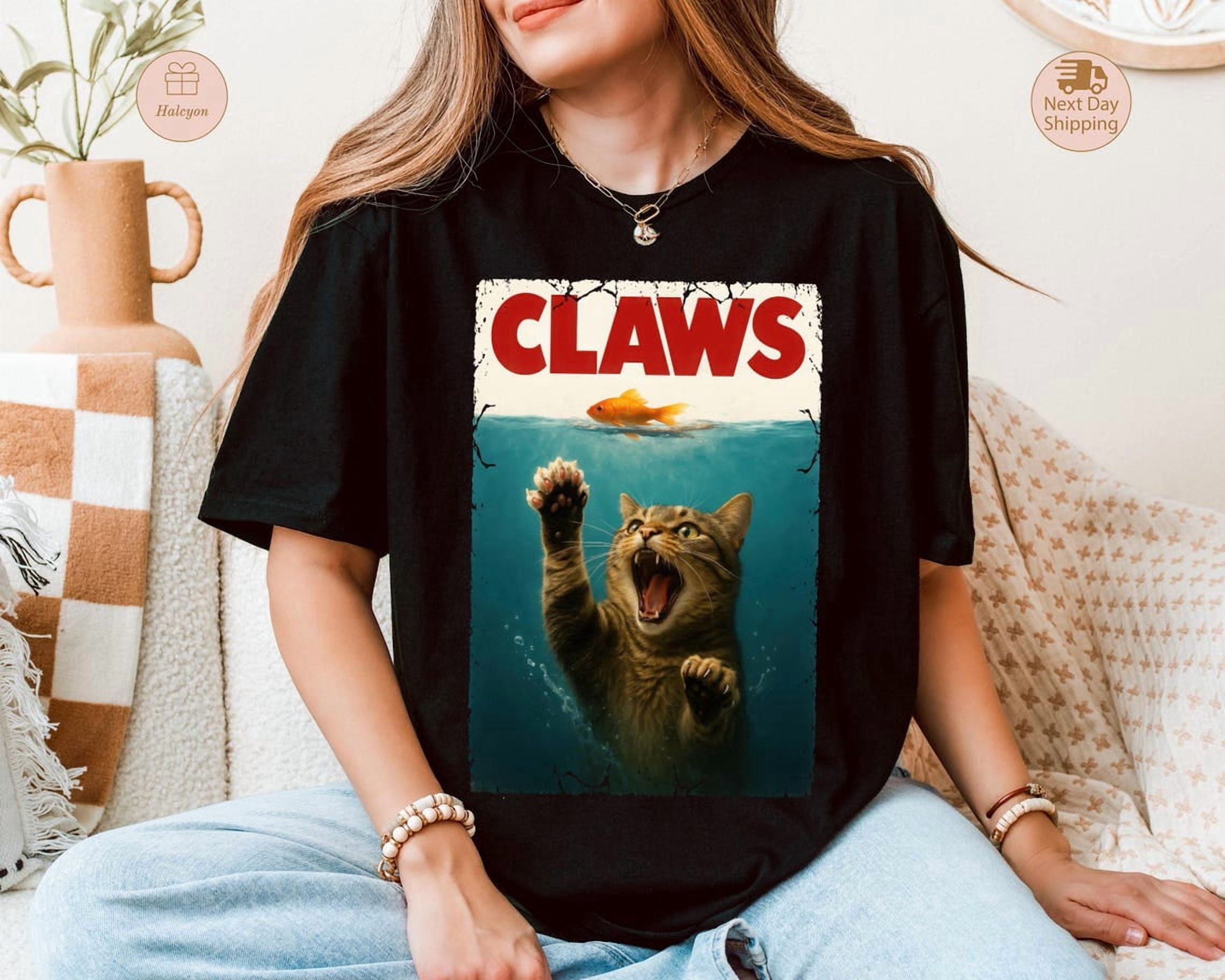Claws Shirt Cat Chasing Fish TShirt Cat Cat Lover Cat Owner Top T-Shirt ...