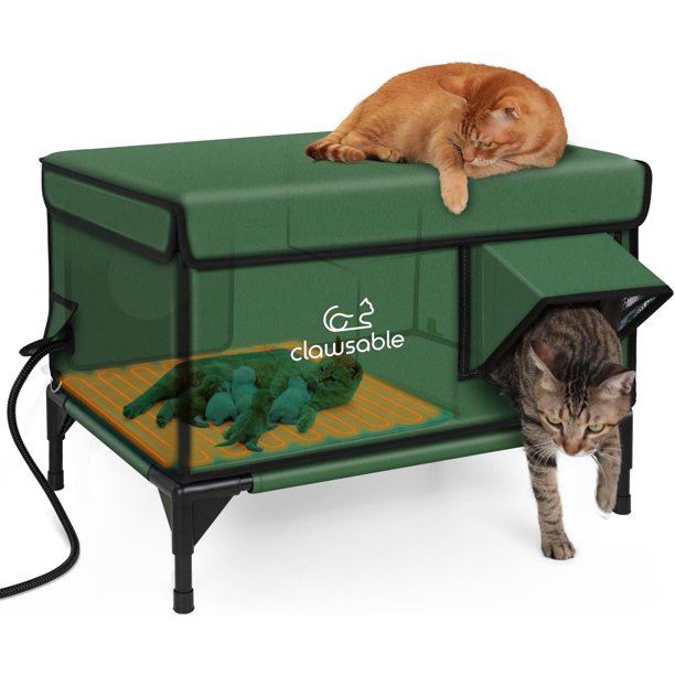 Clawsable Heated Cat House for Outside Cats in Winter with Exit-Only ...