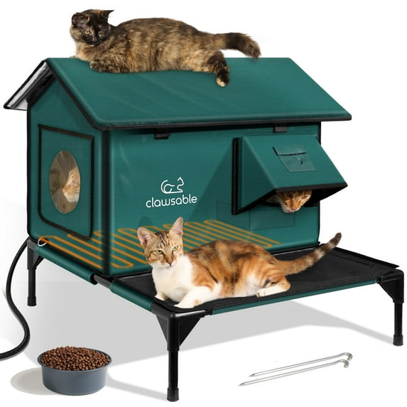 Clawsable Outdoor Heated Cat House with Raised Platform – Insulated A ...