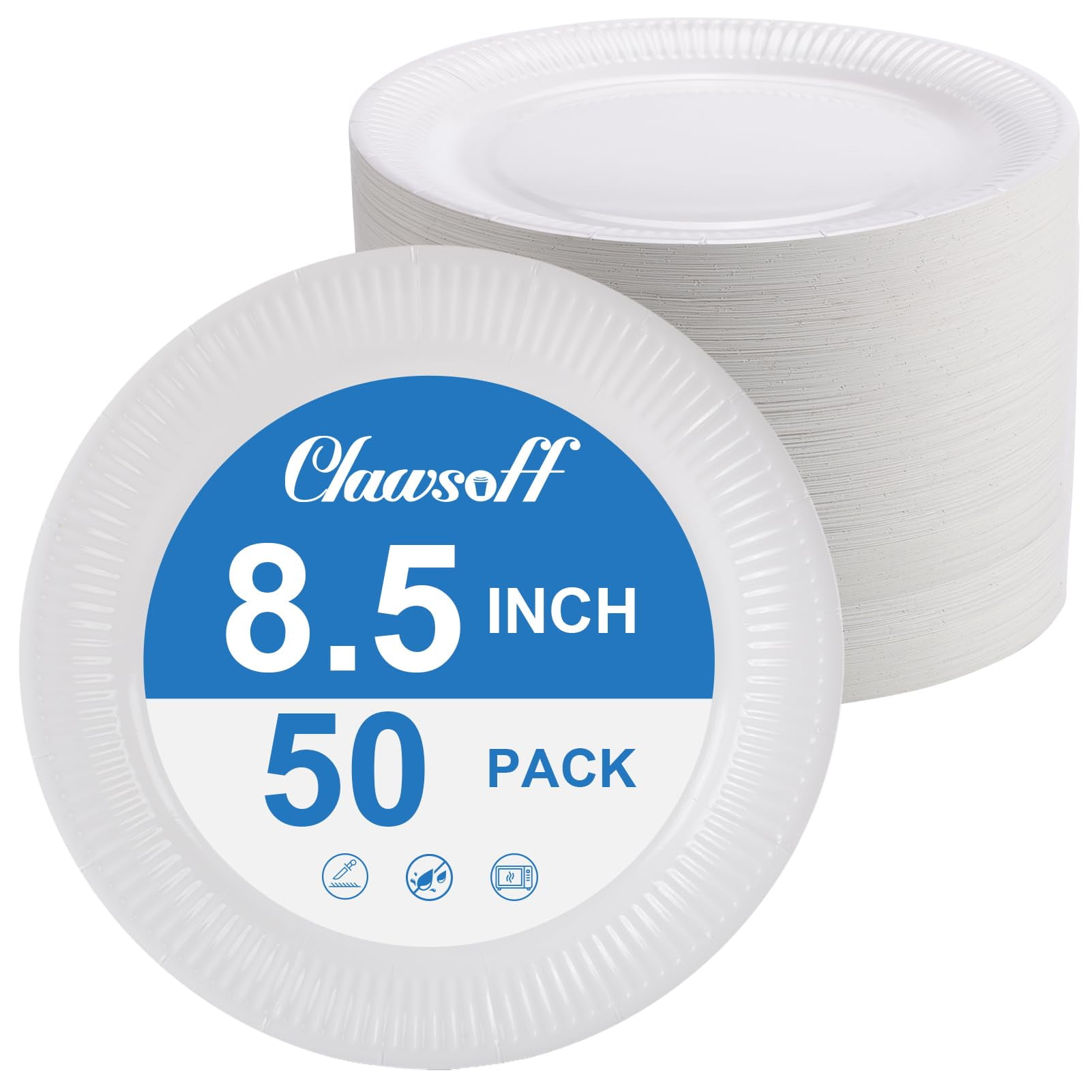 Clawsoff 50 Count 8.5 Inch Disposable FST1 Dinner Paper Plate, Soak ...