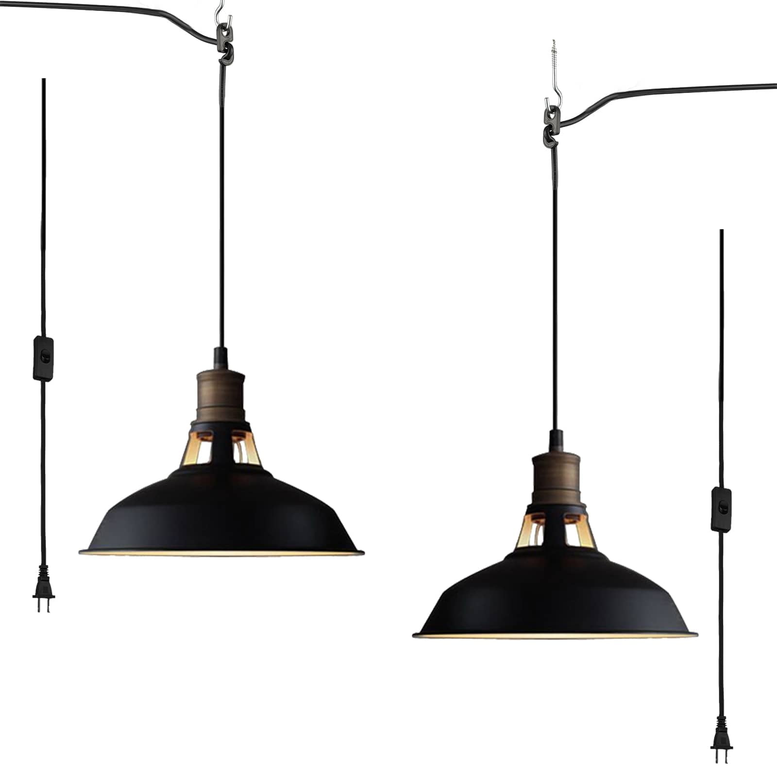 Claxy 12" Black Plug in Pendant Light with Barn Metal Shade 2 Packs ...