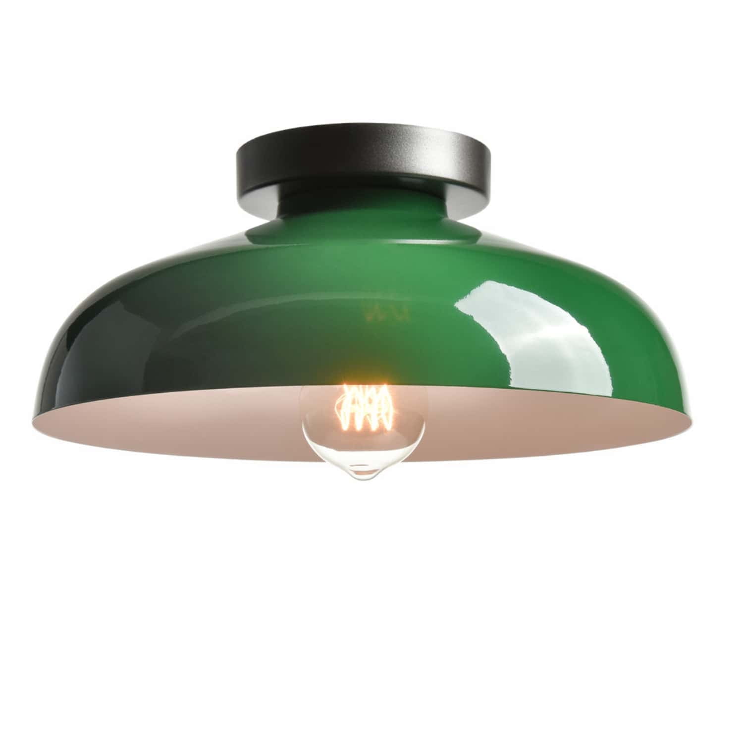 Claxy 12" Green Flush Mount Ceiling Light with Dome Metal Shade ...