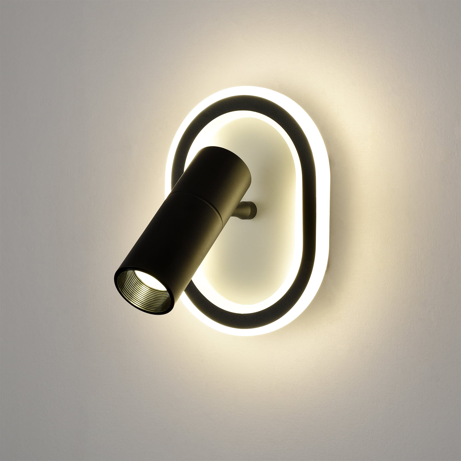 Claxy Black and White LED Wall Sconce with Adjustable Night Light ...