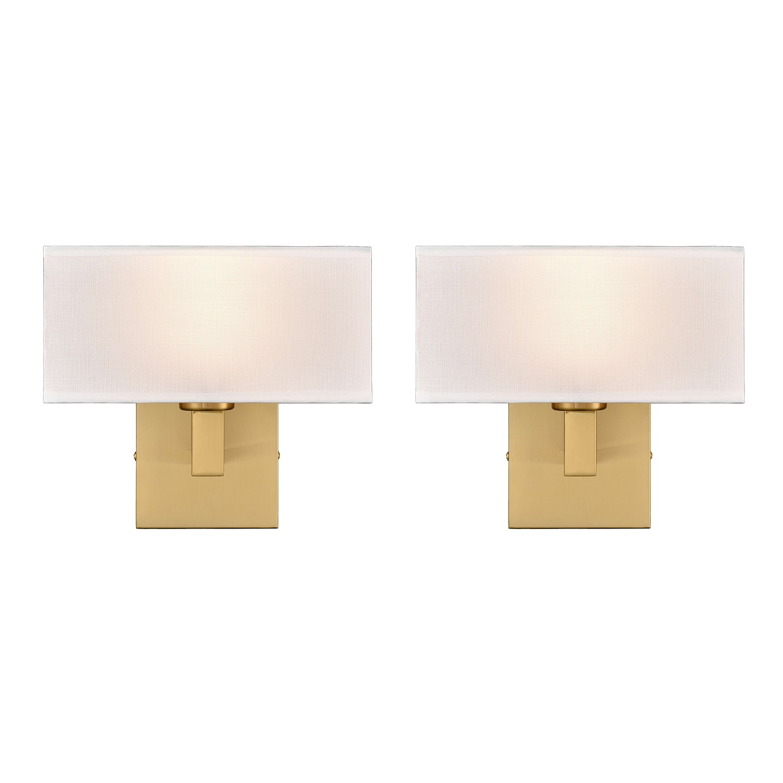 Claxy Gold Wall Sconces with Rectangle White Fabric Shade 2-Pack ...