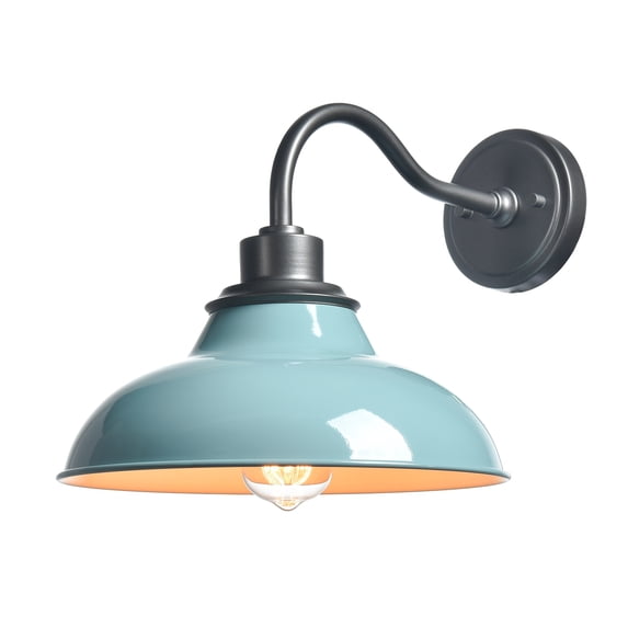 Claxy Light Blue Barn Style Wall Sconce with Dark Grey Gooseneck Arm ...