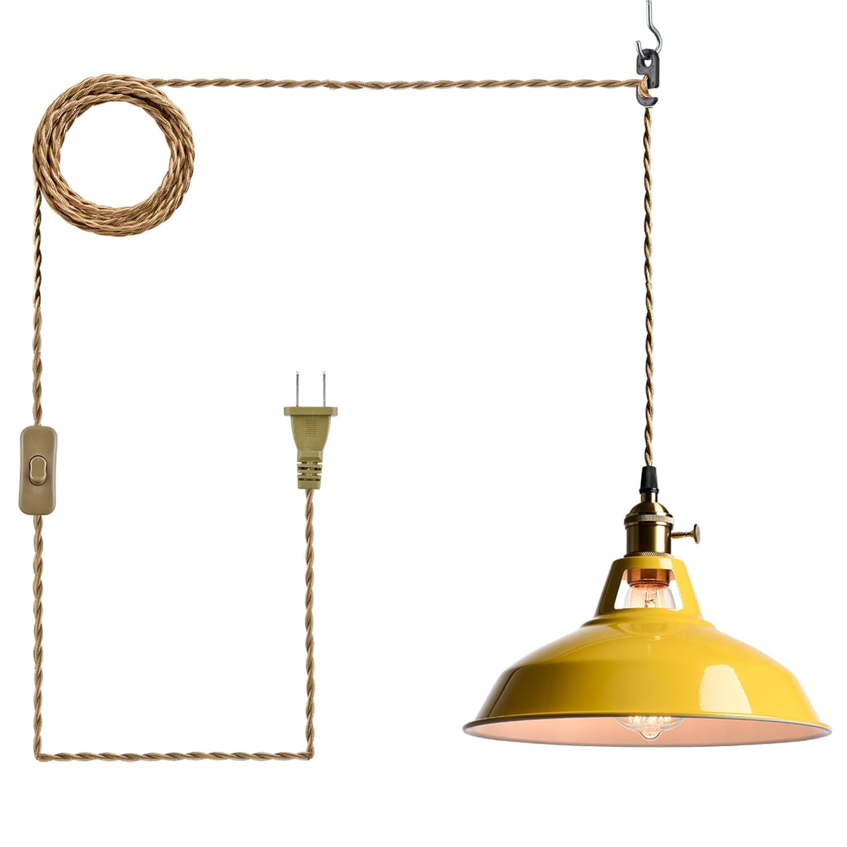Claxy Yellow Plug in Pendant Light Barn Style Swag Hanging Lamp ...