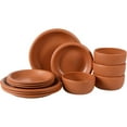 12-Piece Stoneware Rustic Reactive Glaze Dinnerware Set - Stackable ...