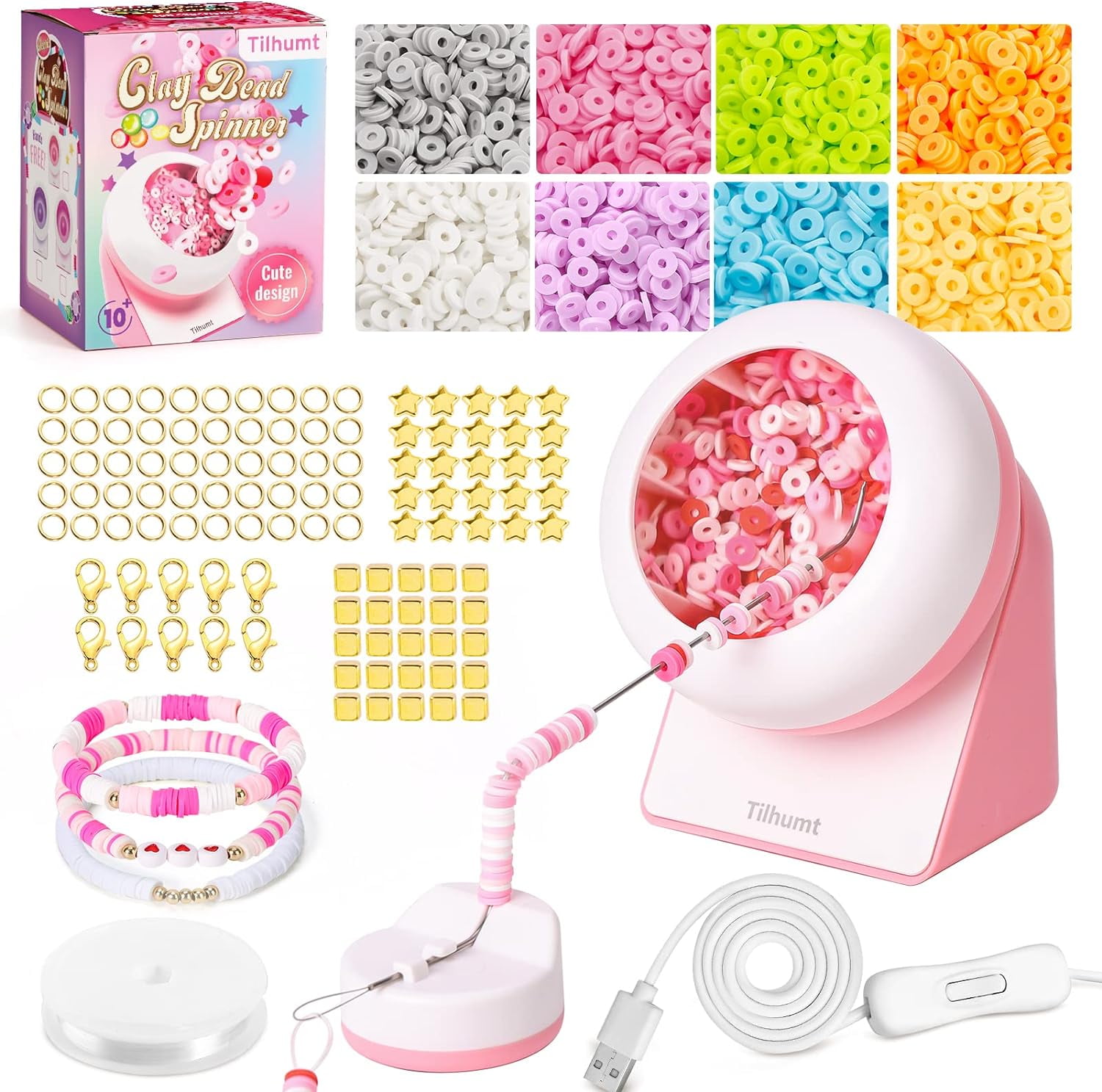 Clay Bead Spinner, Electric Bead Spinner Kit with 2000 pcs 8 Colors ...