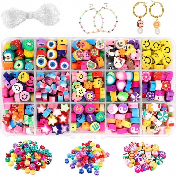 Clay Beads Set for DIY Jewelry Making Crafts Kit 300 Pcs Fruit Flower ...