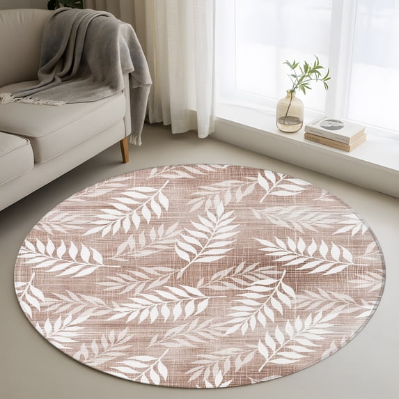 Clay Fronds 3FT Round Area Rugs for Living Room Terracotta Sand Leaf ...