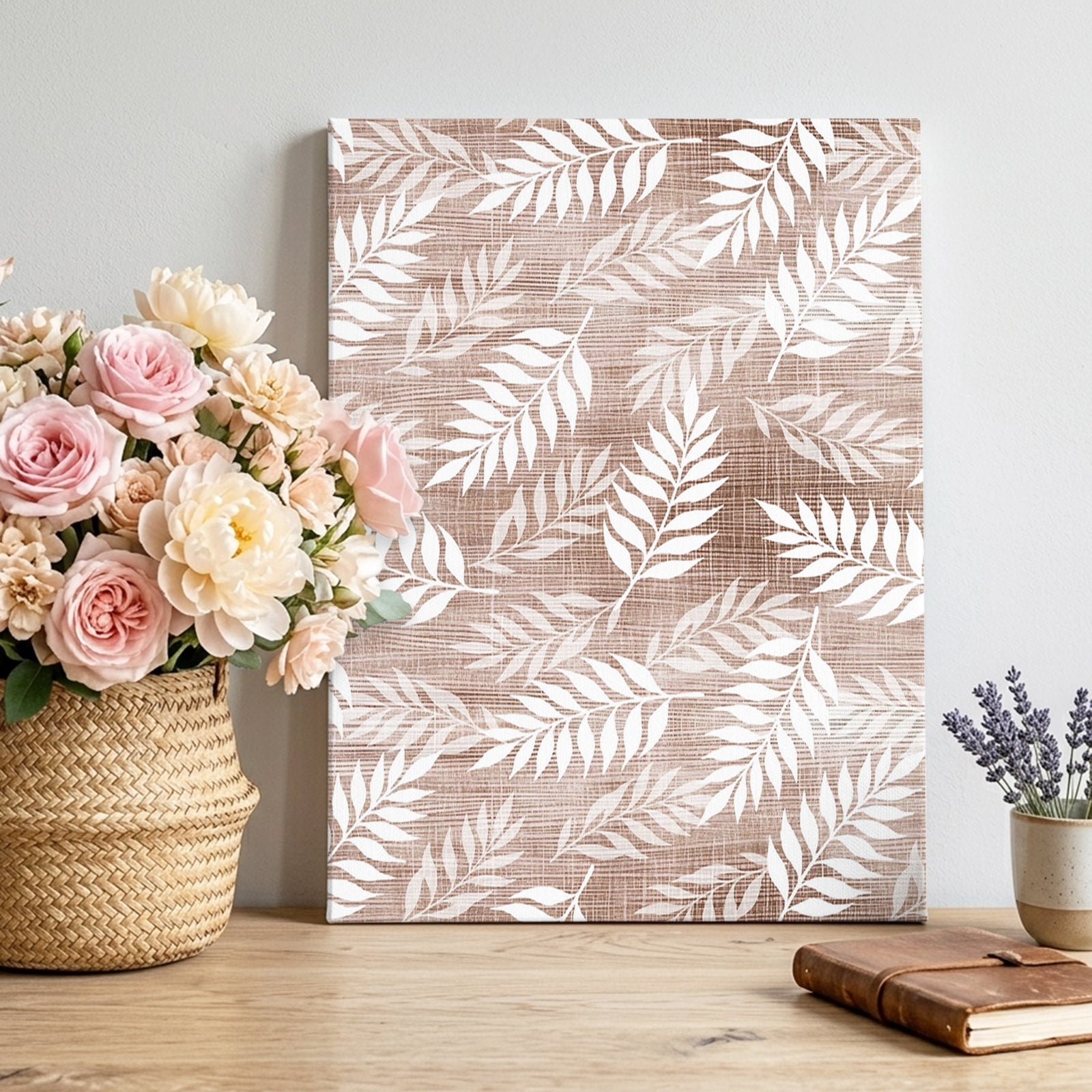 Clay Fronds Canvas Wall Art for Living Room, Terracotta Sand Leaf Plant ...