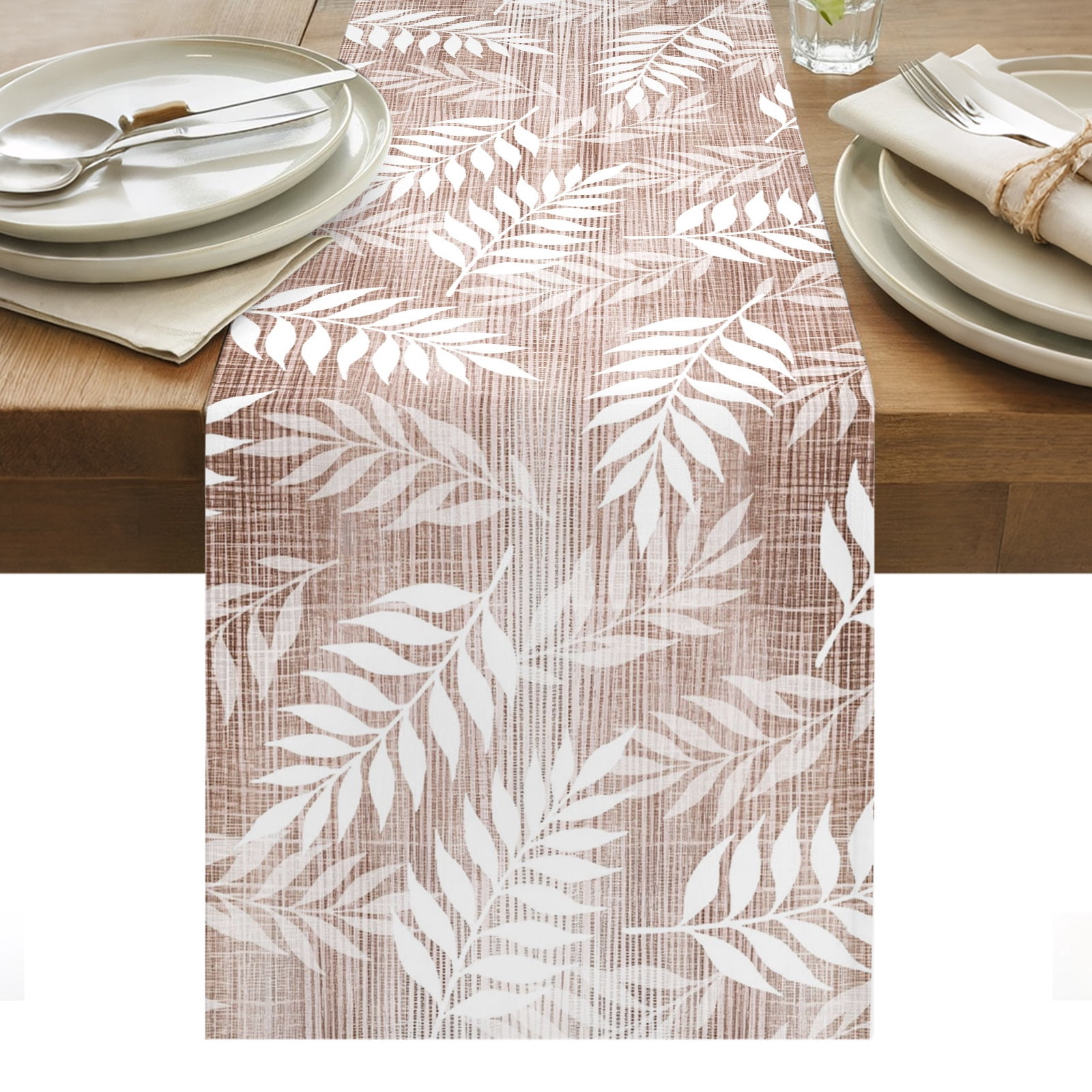 Clay Fronds Cotton Linen Table Runner Terracotta Sand Leaf Plant Canvas ...
