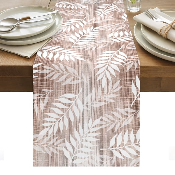 Clay Fronds Cotton Linen Table Runner Terracotta Sand Leaf Plant Canvas ...
