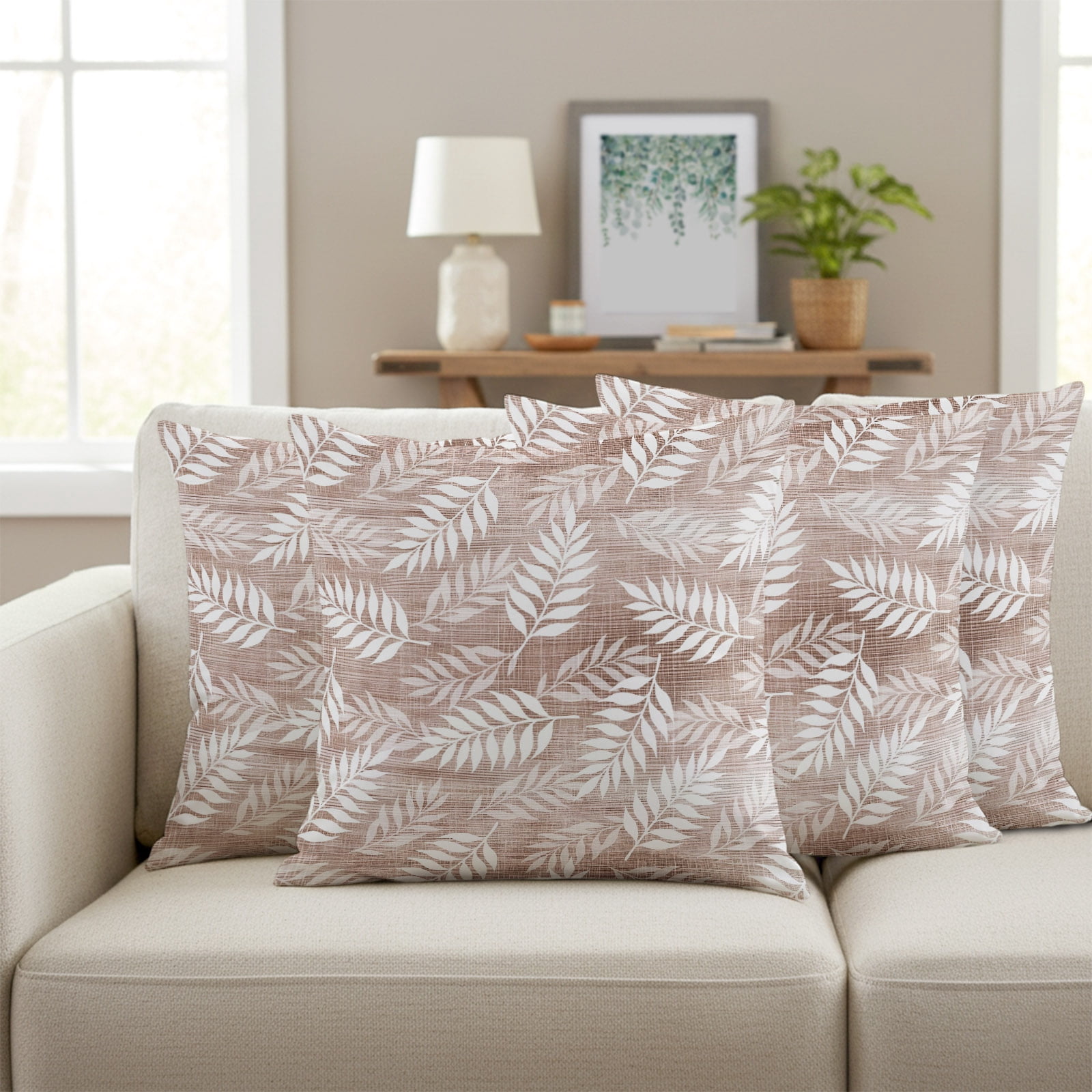 Clay Fronds Pillow Covers Set of 4, Terracotta Sand Leaf Plant Canvas ...