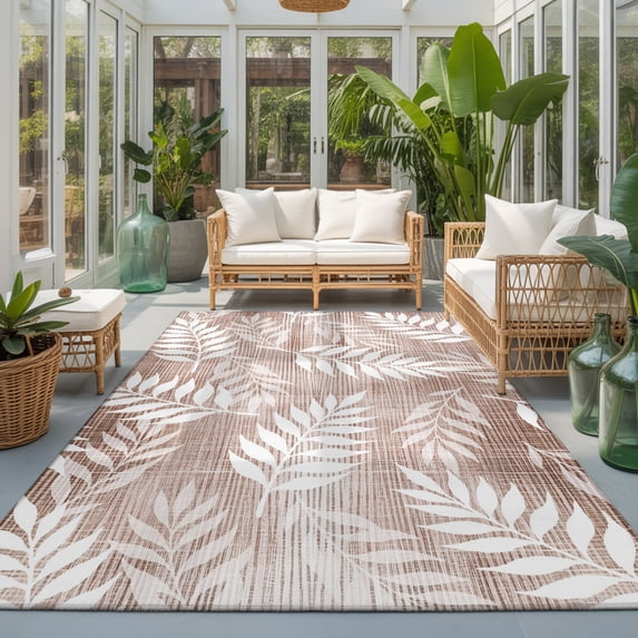 Clay Fronds Washable Living Room Rugs 5'x7', Terracotta Sand Leaf Plant ...