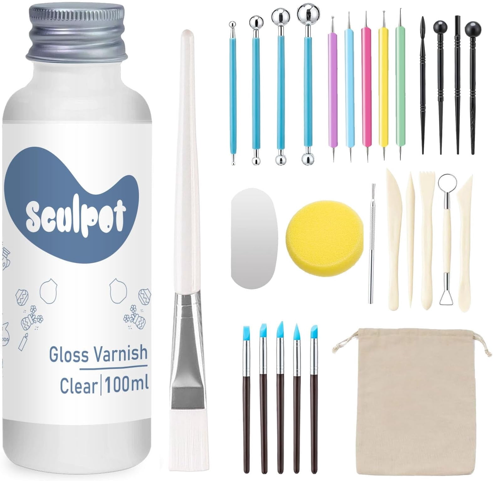 Clay Glaze with Air Dry Clay Tools Kit, 29PCS Clay Sculpting Tools ...