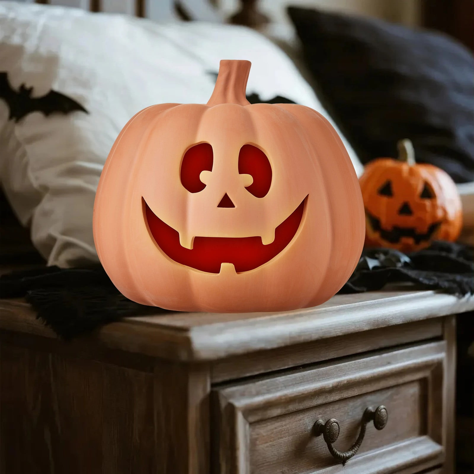 Clay Jack-o'-Lantern Tabletop Decor, Halloween Pumpkin with Hand-Carved ...