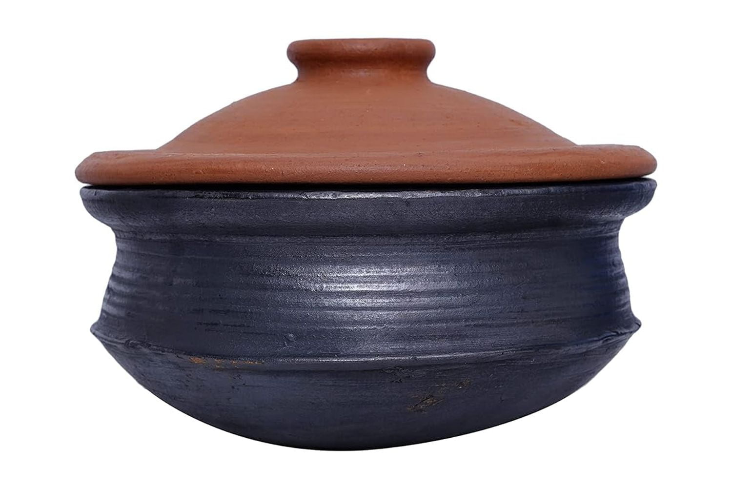 Clay Pottery Pre Seasoned Earthen Handi Or Biryani Pot With Lid - Black ...