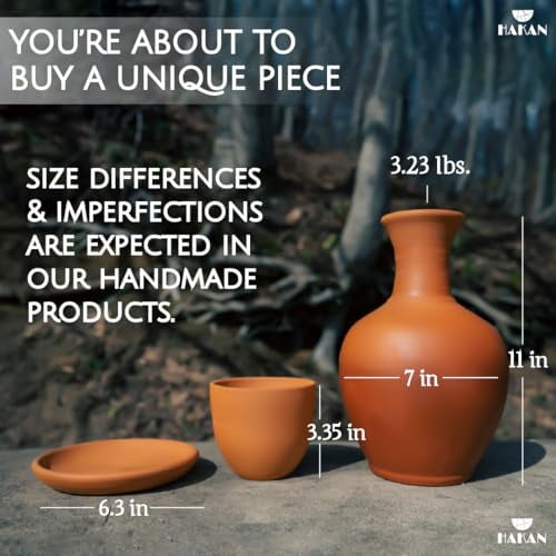 Clay Water Pitcher with Cup, Clay Water Pot for Drinking, Terracotta ...