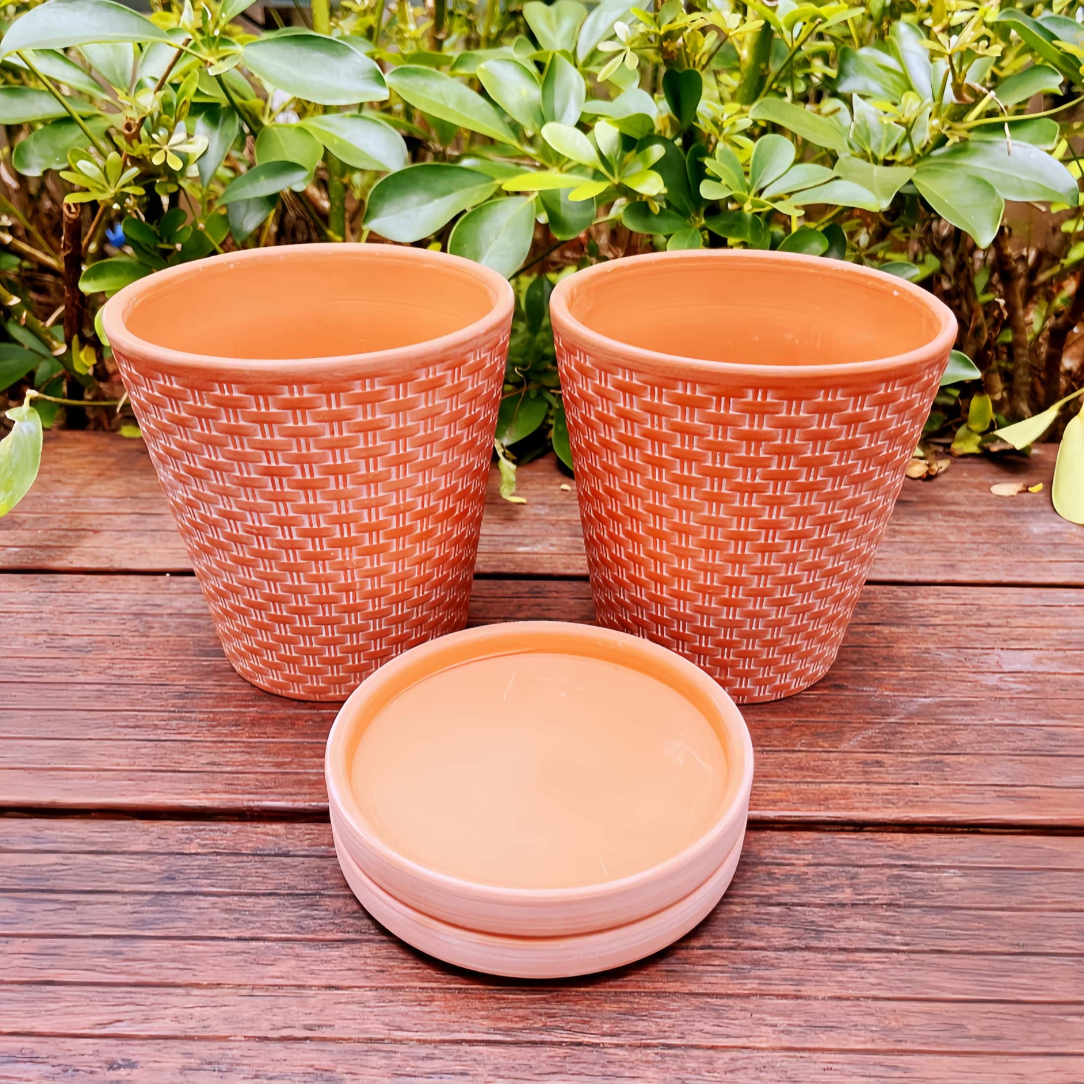 Clay flower pot, surface relief technology, 1 set of 2 flower pots and ...