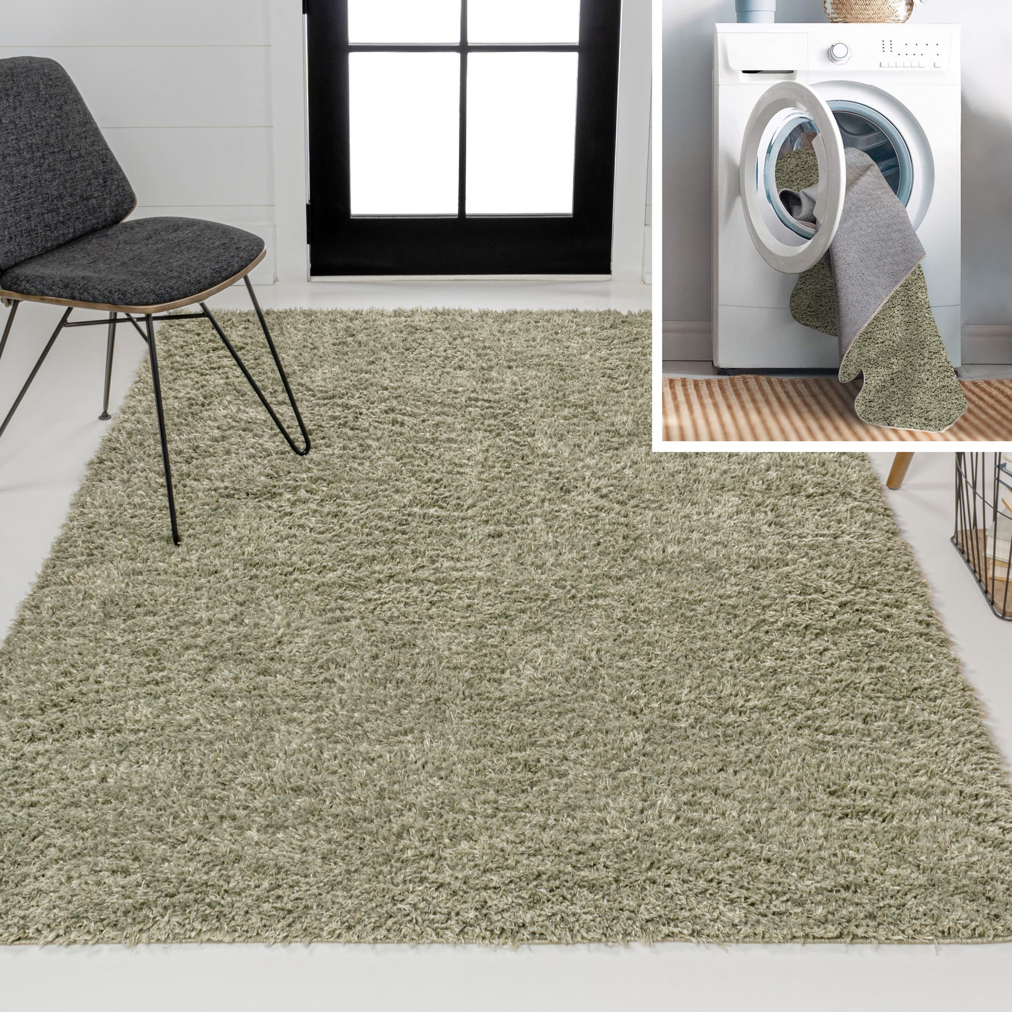 Clayton Coastal Solid Glam Shag Machine-Washable Green 3 ft. x 5 ft ...