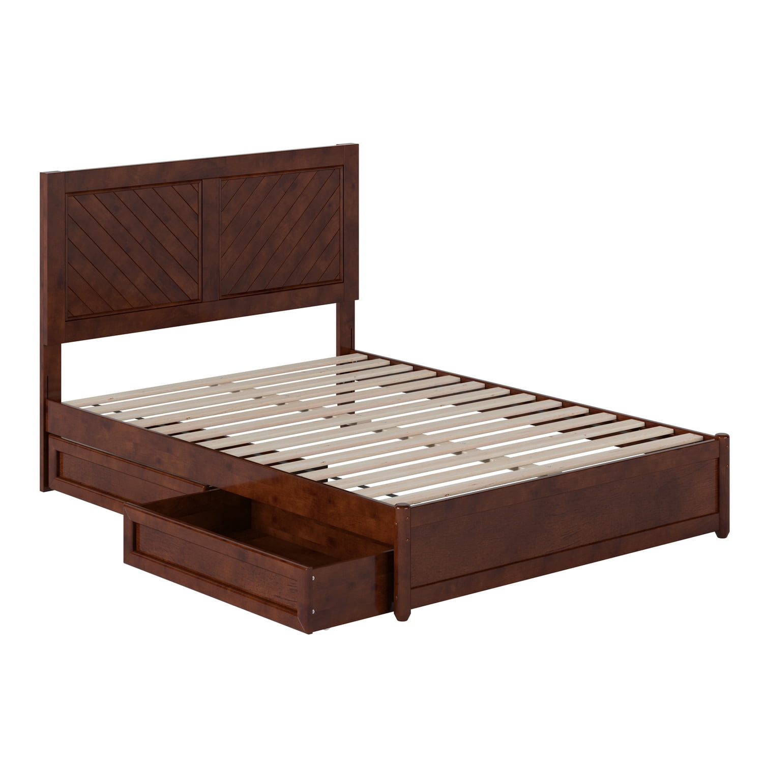 Clayton Full Wood Platform Bed with Panel Footboard & Storage Drawers ...