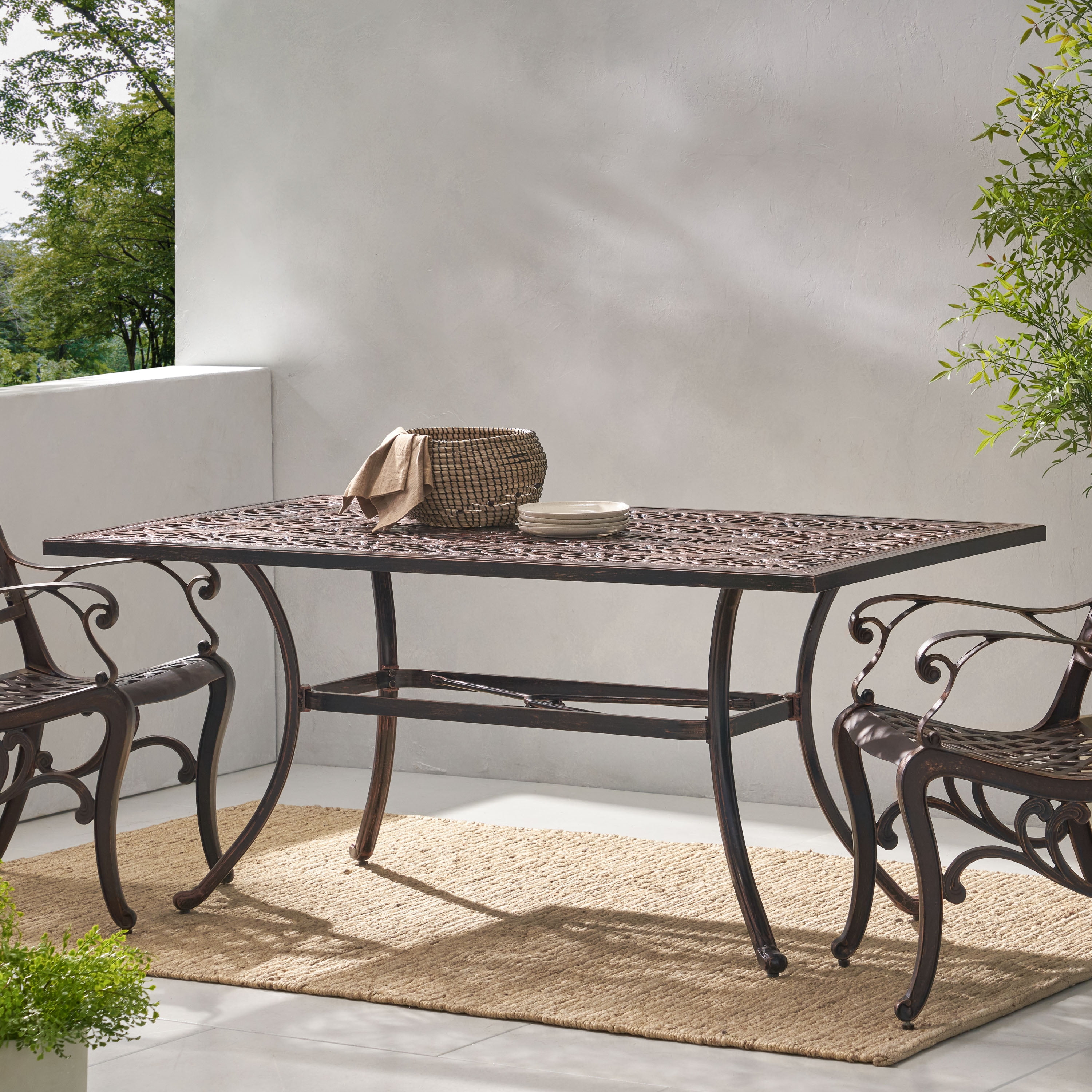 Noble House Tucson 67 5 Cast Aluminum Patio Dining Table In Shiny