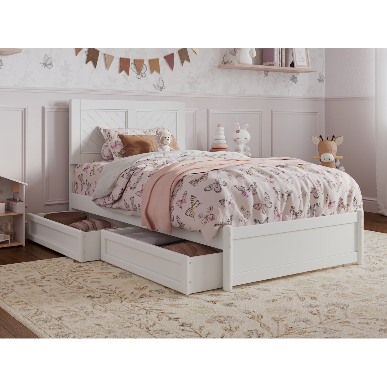 Clayton Twin Wood Platform Bed with Panel Footboard and Storage Drawers ...